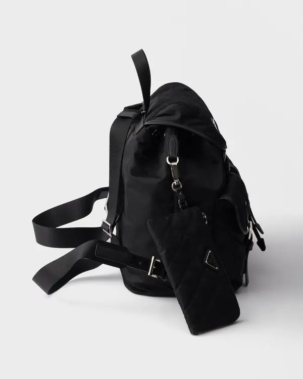 Prada Medium Quilted Re-nylon Backpack With Saffiano Leather Trim - Black