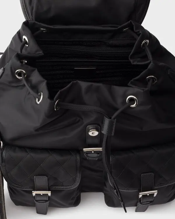 Prada Medium Quilted Re-nylon Backpack With Saffiano Leather Trim - Black