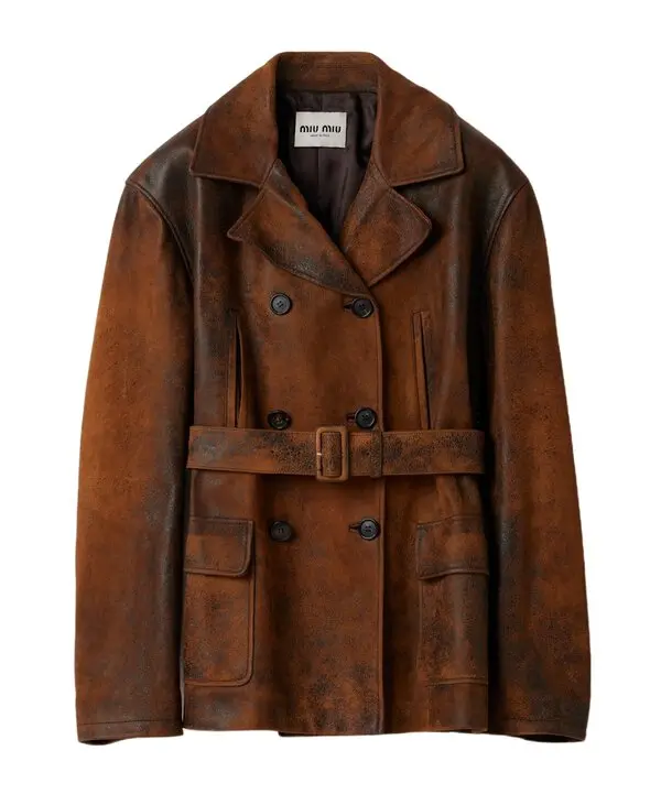 Miu Miu Double-breasted Waxed Suede Caban Jacket