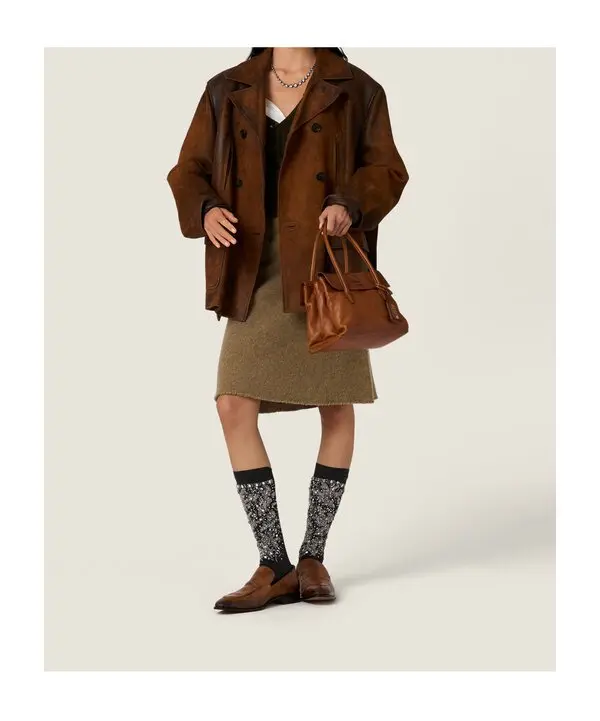 Miu Miu Double-breasted Waxed Suede Caban Jacket