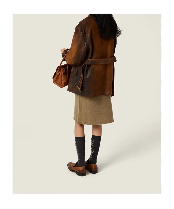 Miu Miu Double-breasted Waxed Suede Caban Jacket