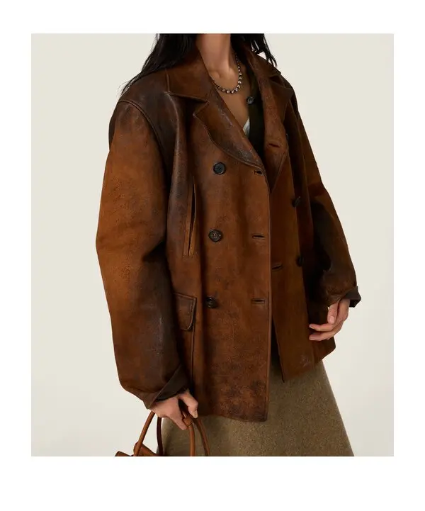 Miu Miu Double-breasted Waxed Suede Caban Jacket