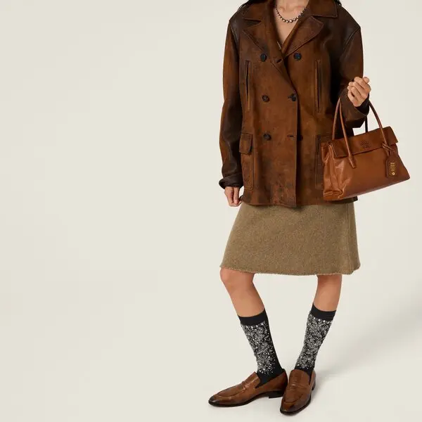 Miu Miu Double-breasted Waxed Suede Caban Jacket
