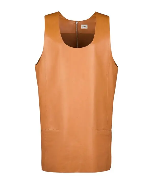 TOD'S Sleeveless Scoop Neck Leather Dress