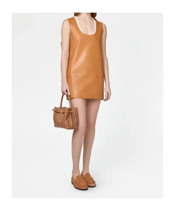 TOD'S Sleeveless Scoop Neck Leather Dress