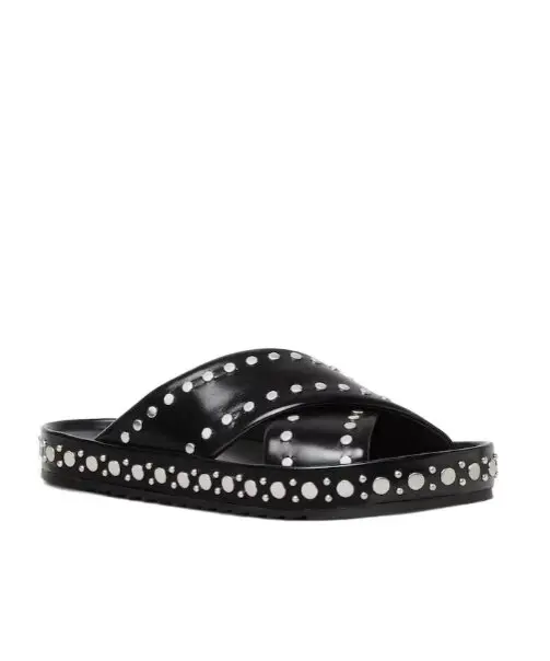 Fendi Leather Slides With Stud Embellishments