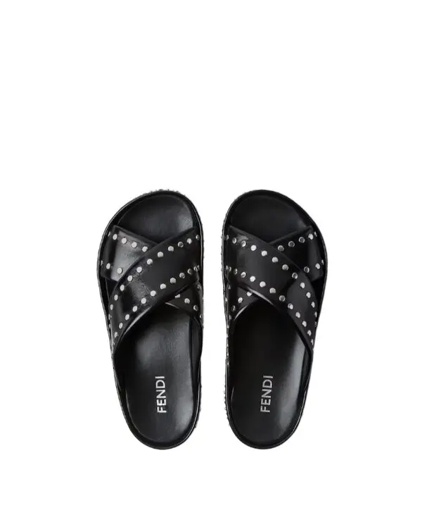 Fendi Leather Slides With Stud Embellishments