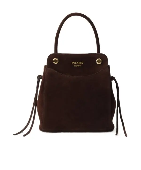 Prada Carry Mini Suede Handbag - Dark Brown