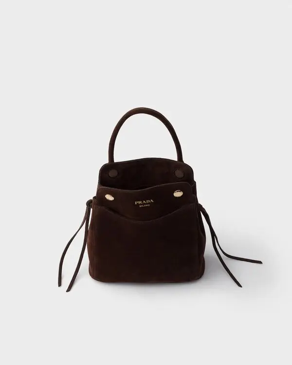 Prada Carry Mini Suede Handbag - Dark Brown