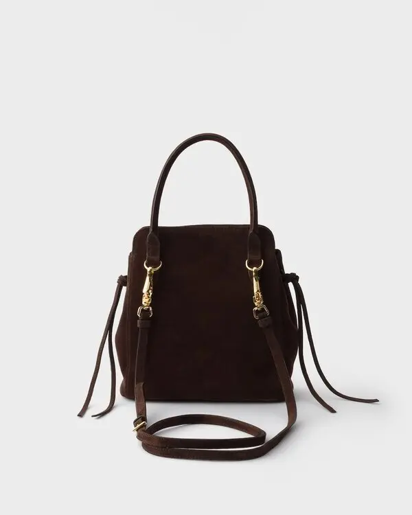 Prada Carry Mini Suede Handbag - Dark Brown