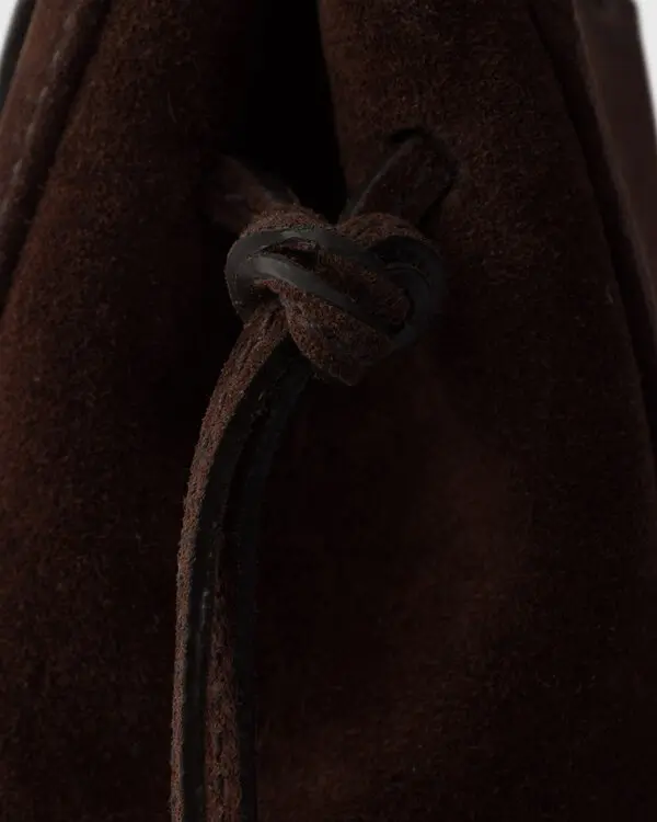 Prada Carry Mini Suede Handbag - Dark Brown