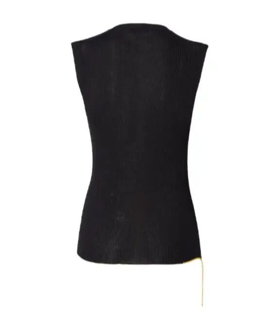 Fendi Wool Ribbed Sleeveless V-neck Top - Black