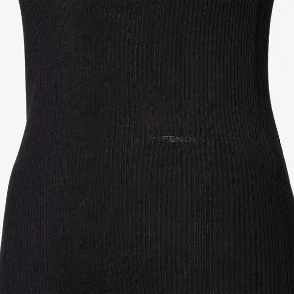 Fendi Wool Ribbed Sleeveless V-neck Top - Black