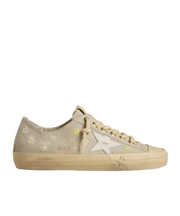 GOLDEN GOOSE V-star 2 Floral Embroidered Sneakers - Nude