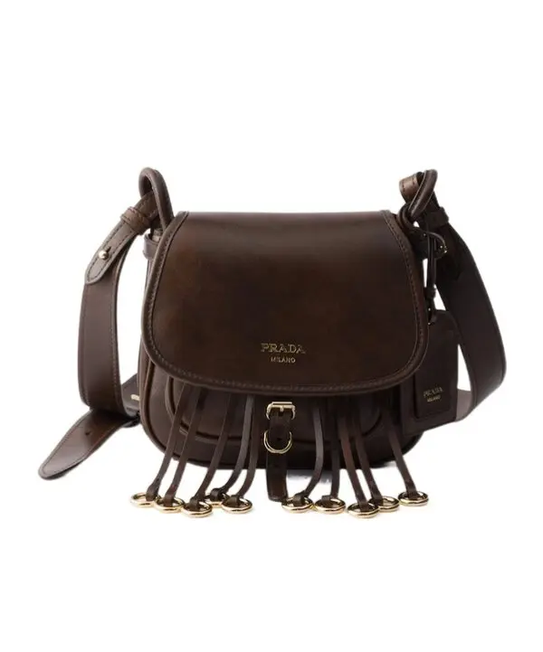 Prada Corsaire Aged Leather Mini Shoulder Bag - Cocoa Brown
