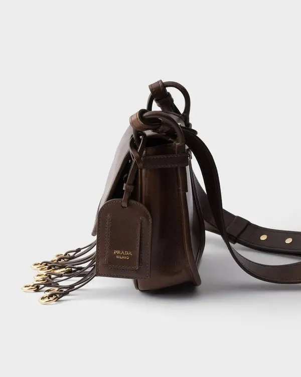 Prada Corsaire Aged Leather Mini Shoulder Bag - Cocoa Brown