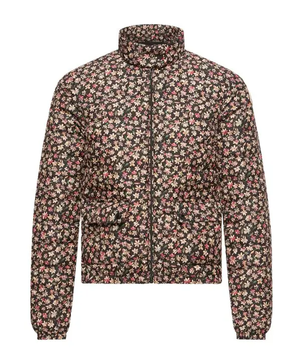 Moncler Florlans Packable Down Jacket With Floral Print - Black