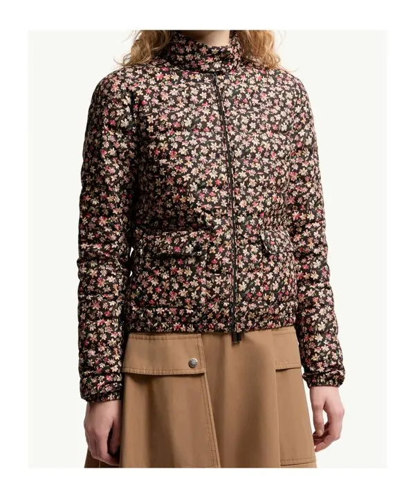 Moncler Florlans Packable Down Jacket With Floral Print - Black