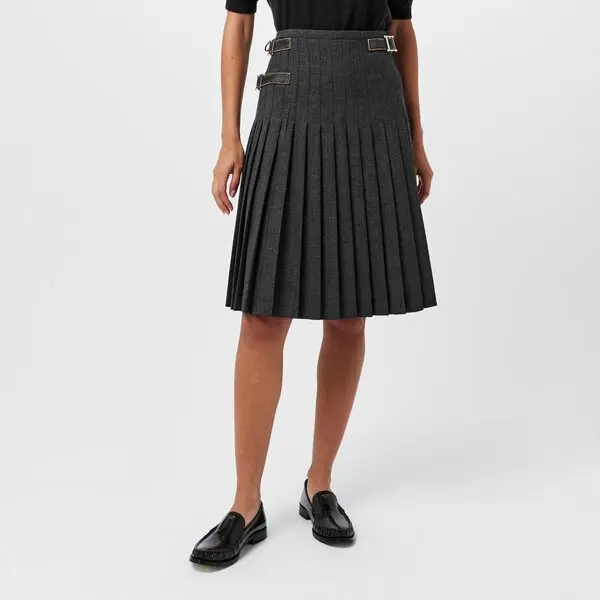 Prada Pleated Midi Skirt With Buckle Detailing