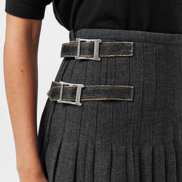 Prada Pleated Midi Skirt With Buckle Detailing