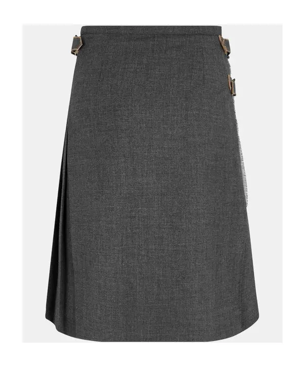 Prada Pleated Midi Skirt With Buckle Detailing