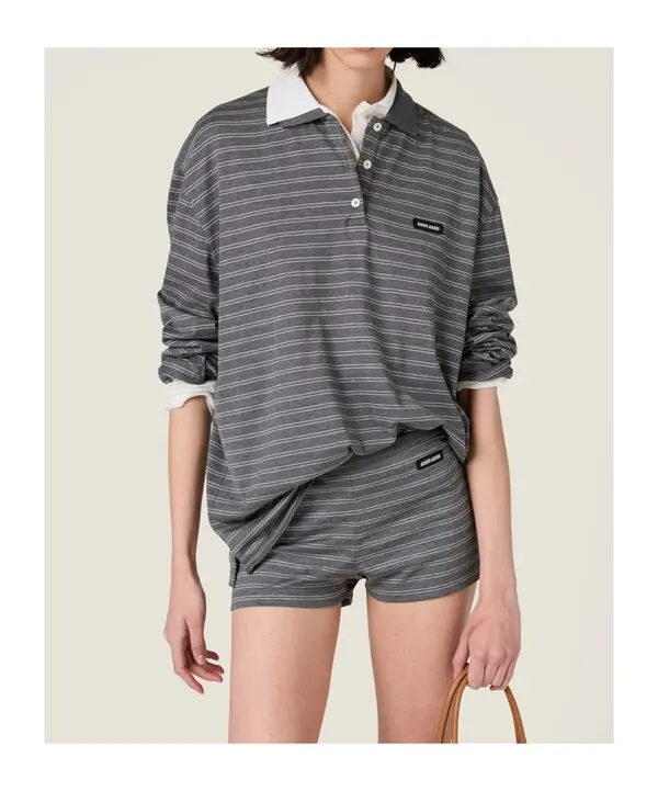 Miu Miu Cotton Jersey Polo Shirt With Striped Pattern