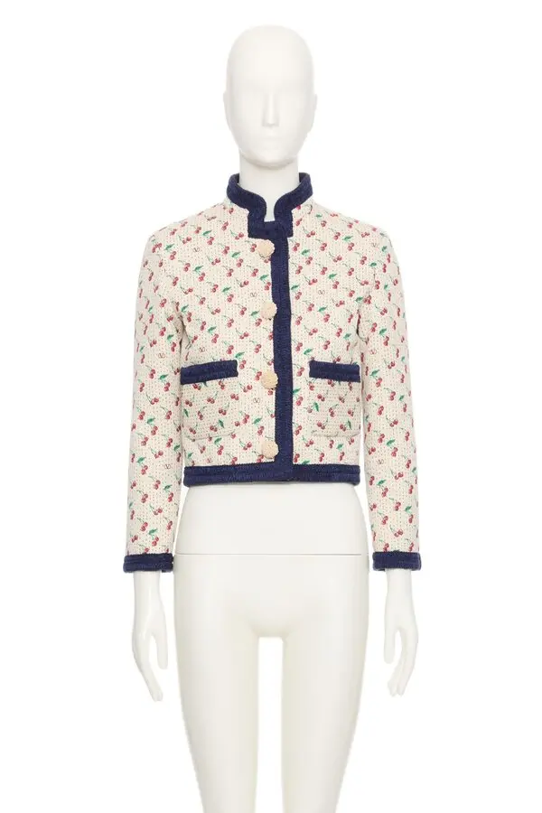 Valentino Garavani Cherrific-jacquard Mock Neck Jacket - White