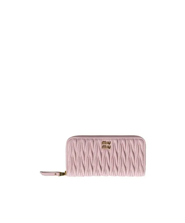 Miu Miu Large Matelassé Nappa Leather Wallet - Nude
