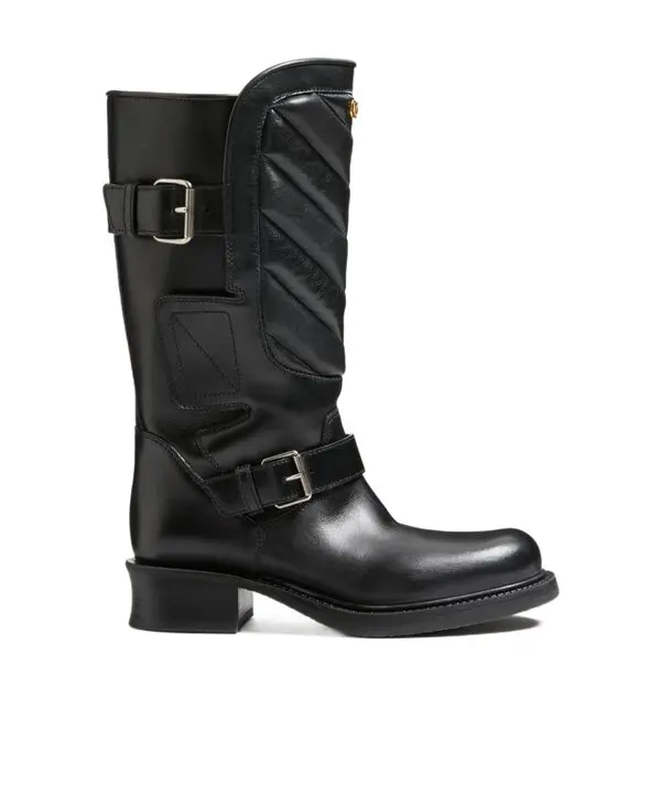 Valentino Garavani Calfskin And Nappa Leather Biker Boots With Chevron Pattern