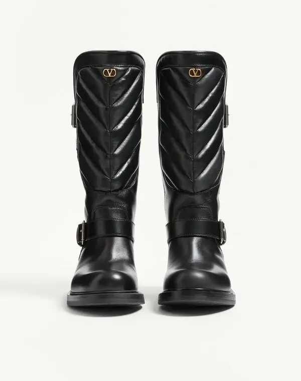 Valentino Garavani Calfskin And Nappa Leather Biker Boots With Chevron Pattern