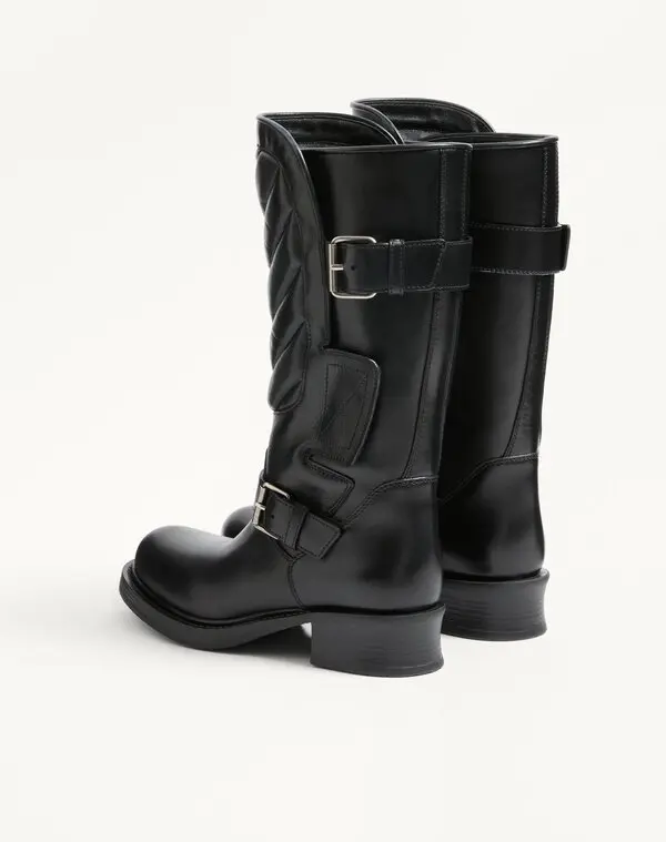 Valentino Garavani Calfskin And Nappa Leather Biker Boots With Chevron Pattern