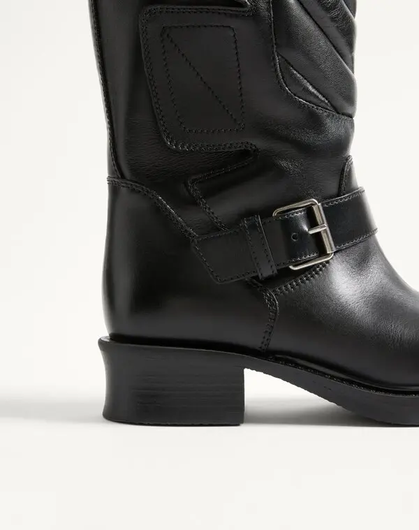 Valentino Garavani Calfskin And Nappa Leather Biker Boots With Chevron Pattern