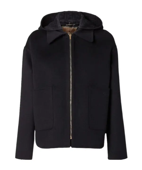 Fendi Wool Double Fabric And Mink Blouson With Detachable Hood