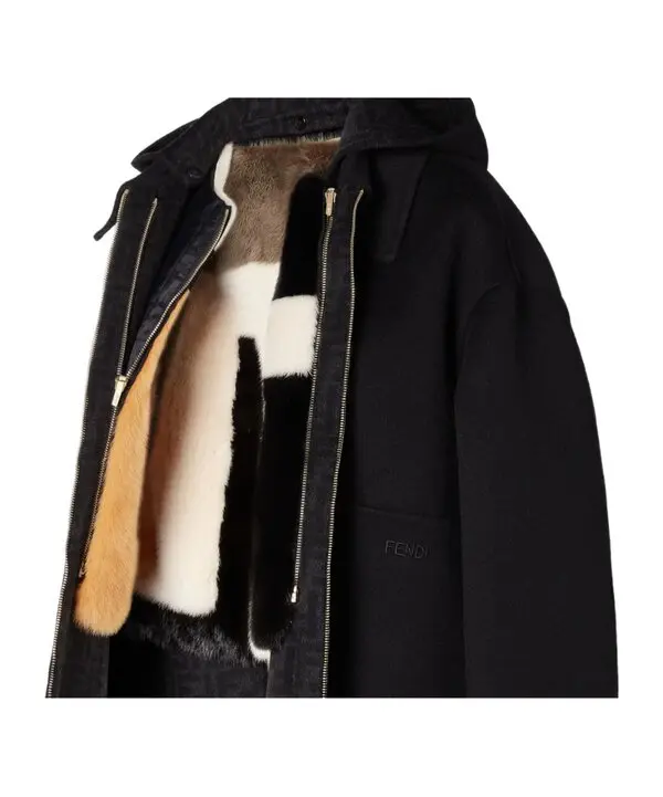 Fendi Wool Double Fabric And Mink Blouson With Detachable Hood