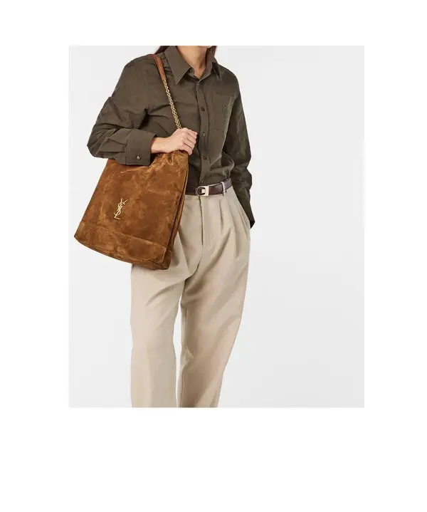 Saint Laurent Quilted Suede Shoulder Bag With Chain Strap - Brown