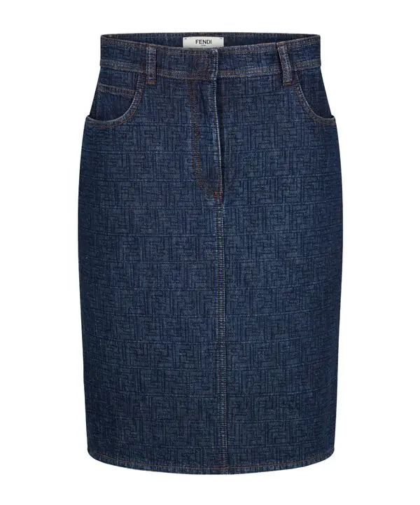 Fendi Ff Monogram Denim Skirt