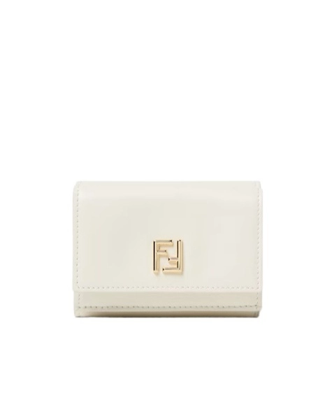 Fendi Ff Mini Trifold Parchment-coloured Leather Wallet - Beige