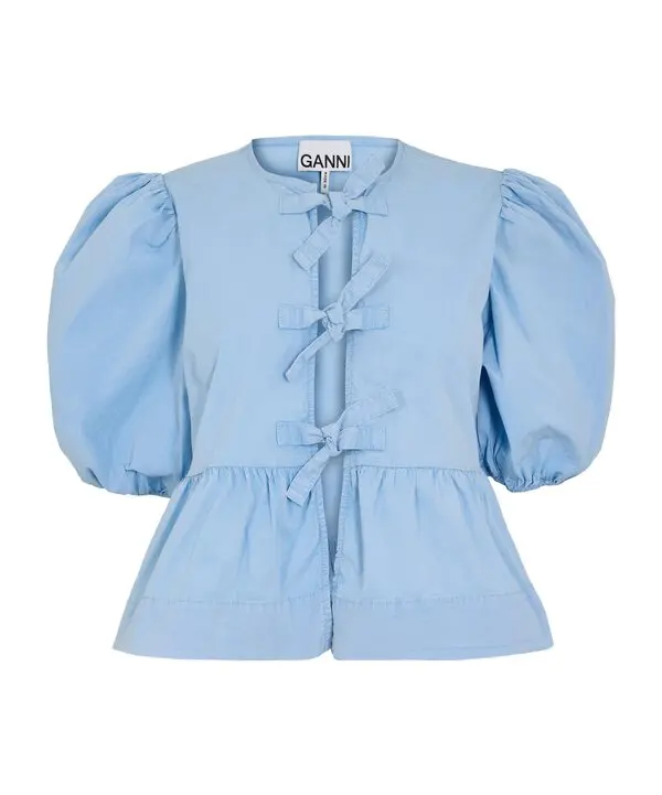 GANNI Peplum Blouse With Tie Detail