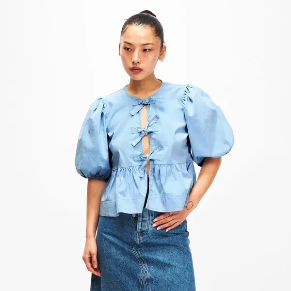 GANNI Peplum Blouse With Tie Detail