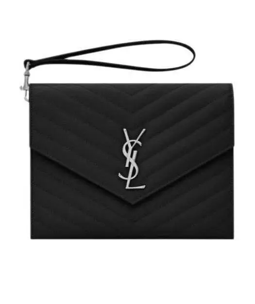 Saint Laurent Chevron Quilt Clutch Bag - Black