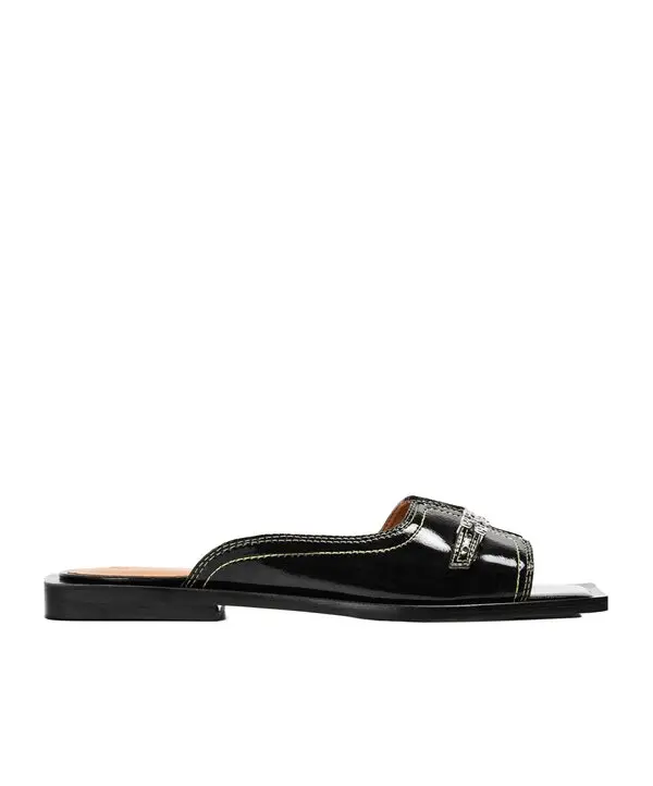 GANNI Open Toe Logo Detail Flat Slides