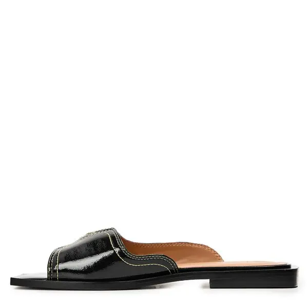 GANNI Open Toe Logo Detail Flat Slides