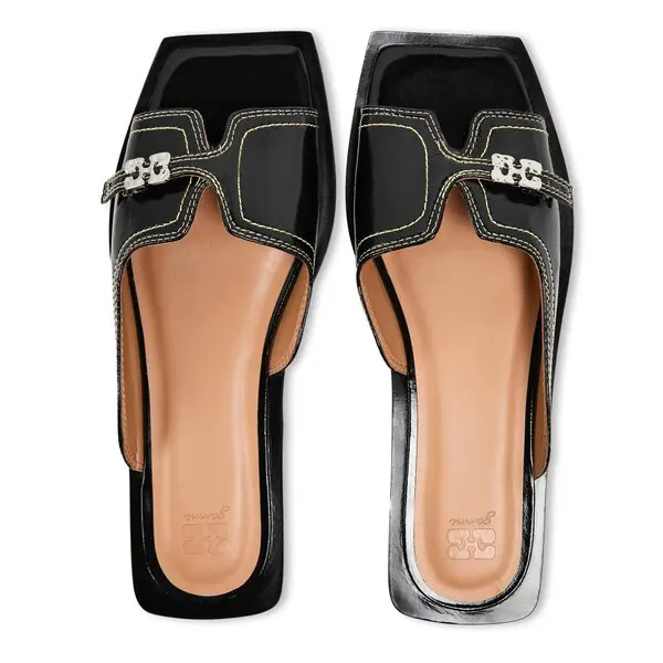GANNI Open Toe Logo Detail Flat Slides