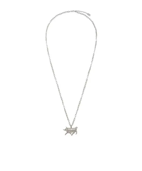Fendi Zodiac Taurus Necklace With Clip And Logo Tag - Silver