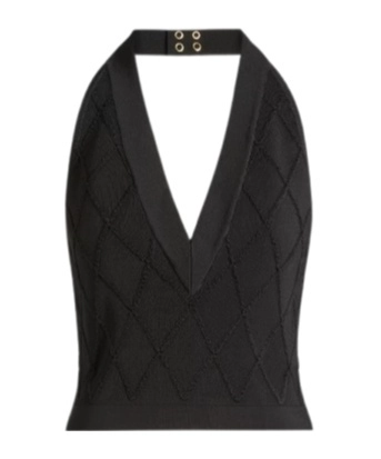 Balmain Quilted Knit Halterneck Top - Black