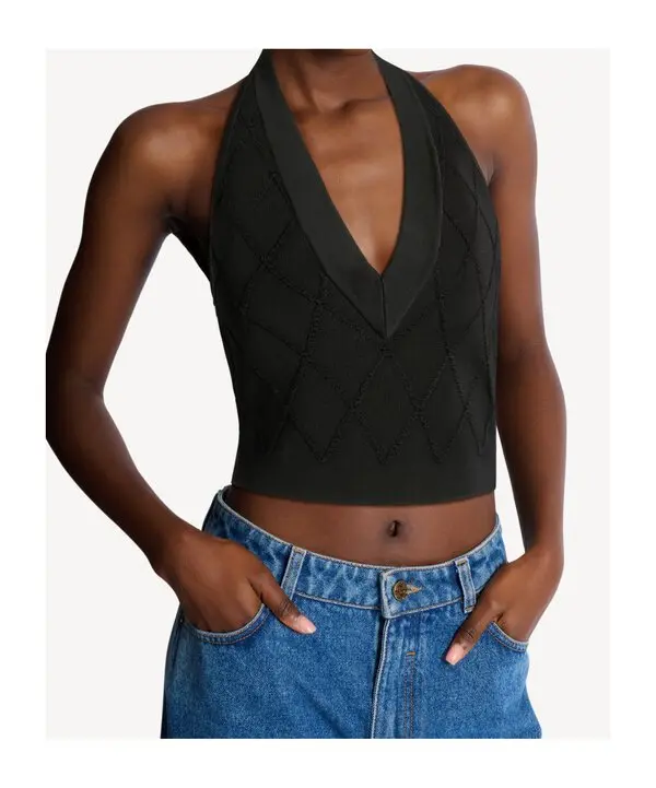 Balmain Quilted Knit Halterneck Top - Black