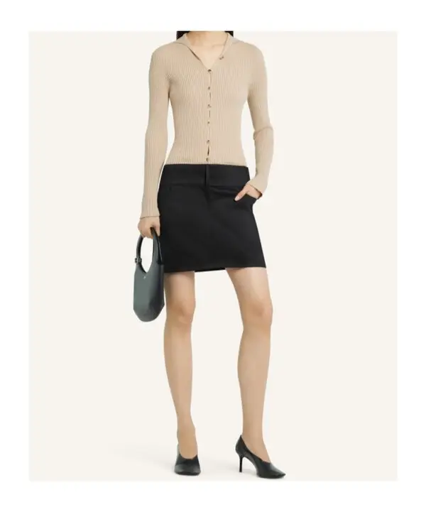 COURREGES Ribbed Knit Collared Cardigan - Beige