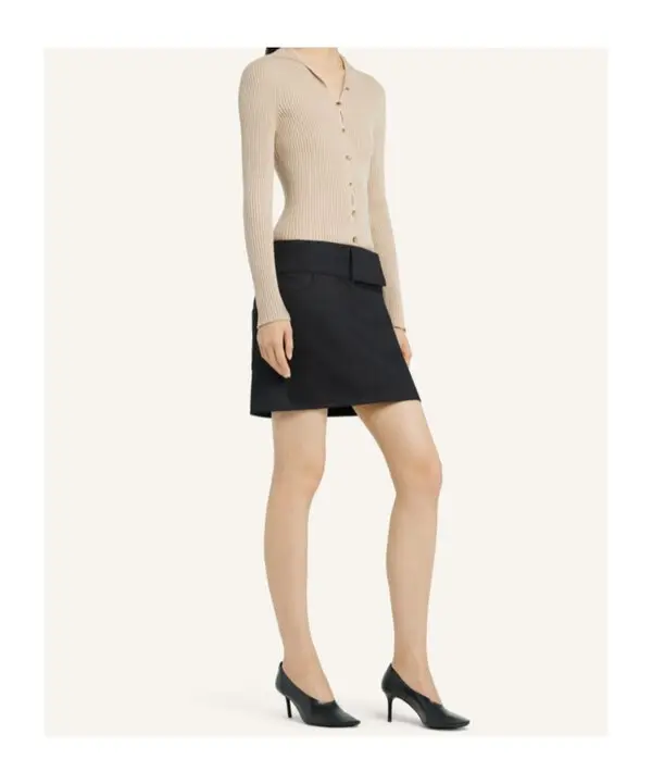 COURREGES Ribbed Knit Collared Cardigan - Beige
