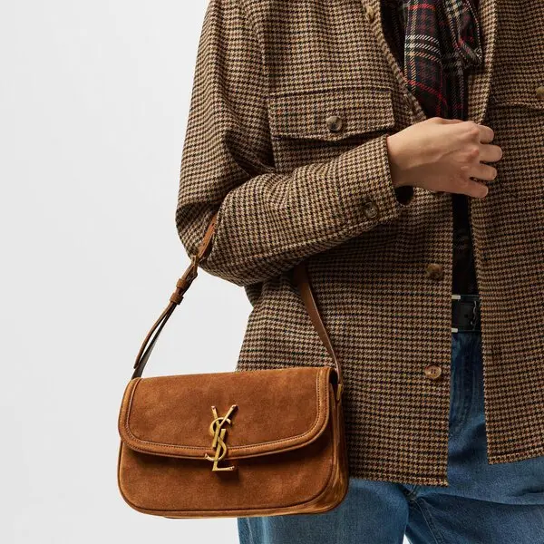 Saint Laurent Small Genuine Leather Shoulder Bag - Brown