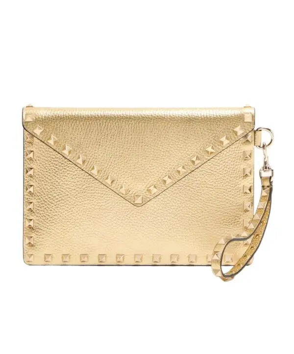 Valentino Garavani Rockstud Foldover Clutch Bag - Nude